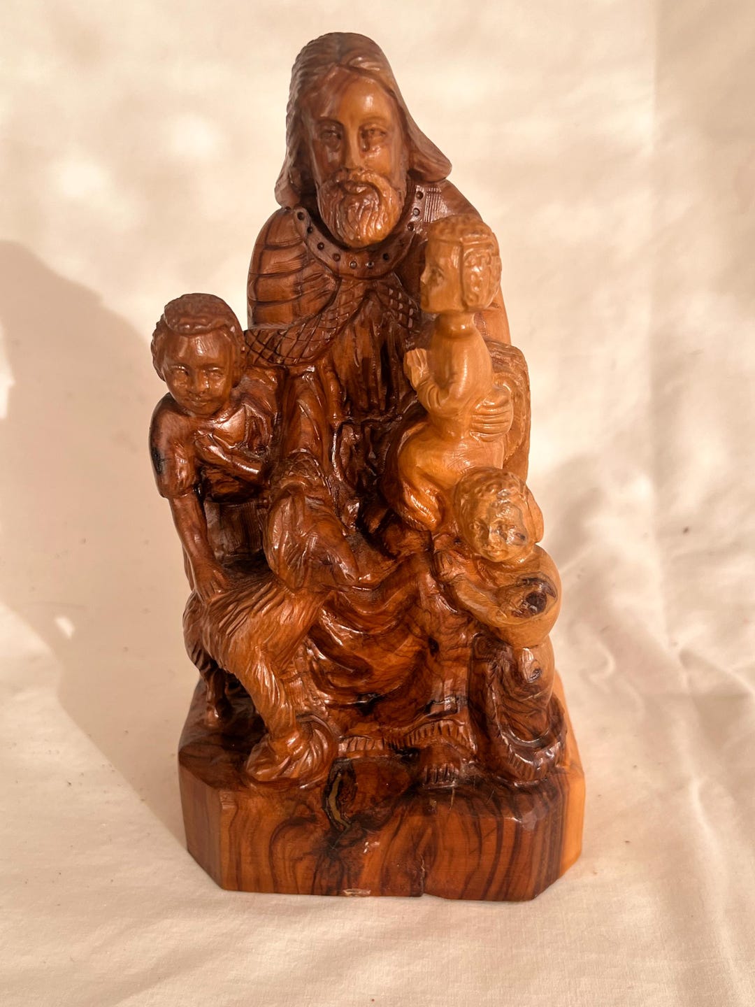 Earnest Hand Cypress Wood Jesus, Children and Lamb Statue - Etsy