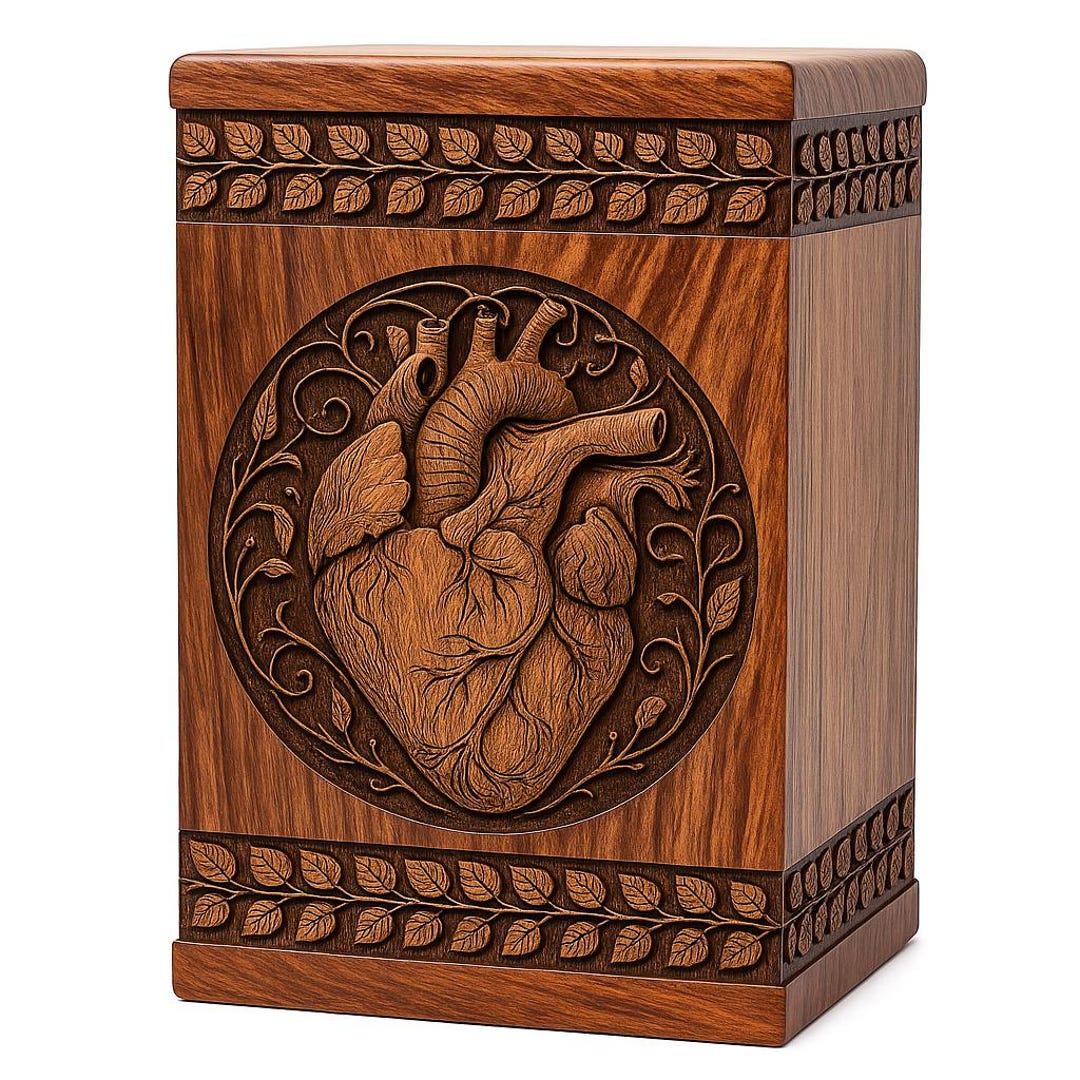 Handcrafted Wooden Cremation Urn – Anatomical Heart Carving, Memorial ...