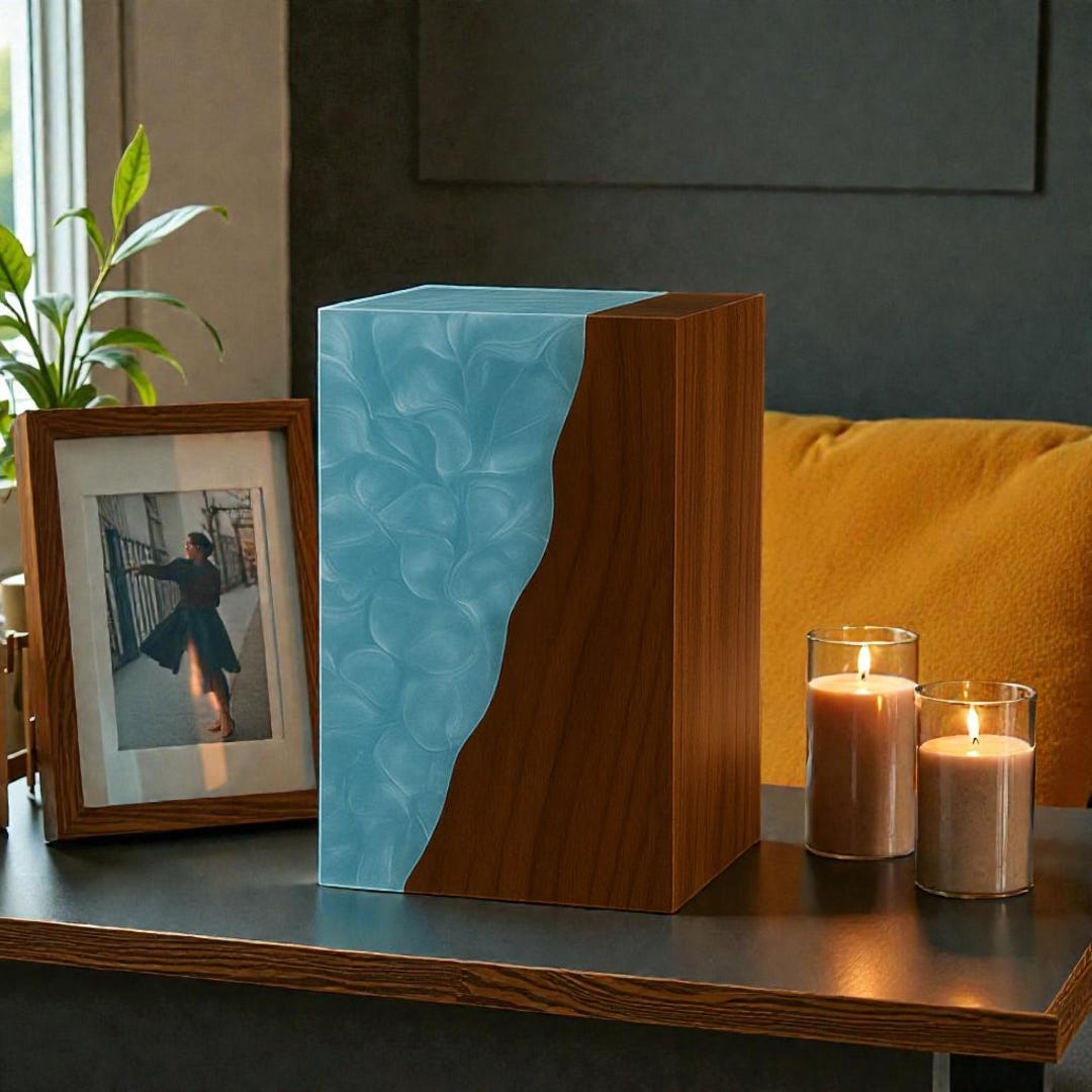Luxury Pearl Resin & Walnut Wood Urn Box – Handcrafted Modern Memorial ...