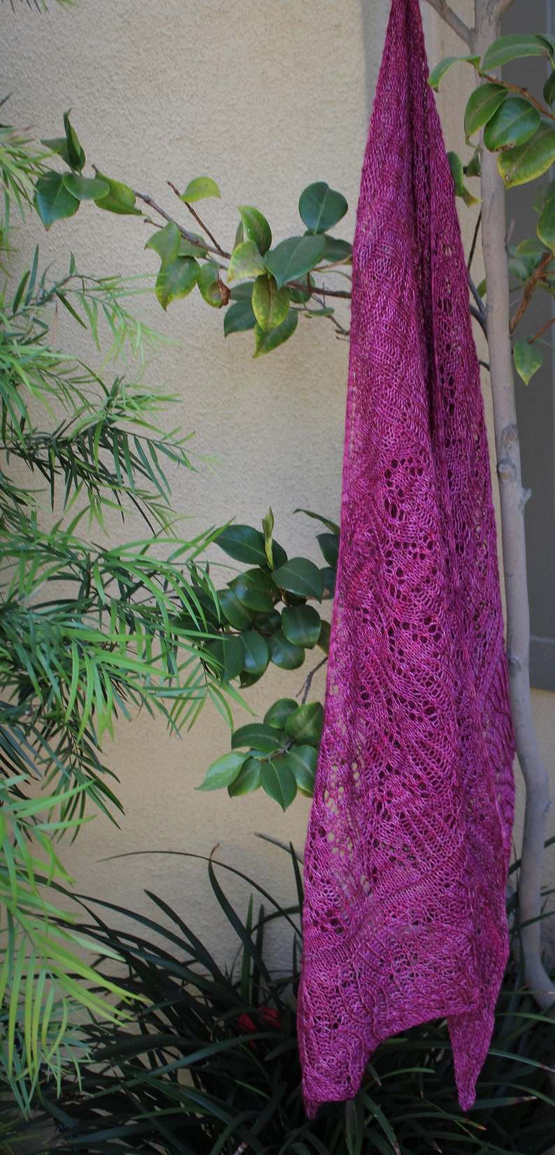 Raspberry Hand Knit Half Circle Lace and Brioche Full Size Pure Merino ...