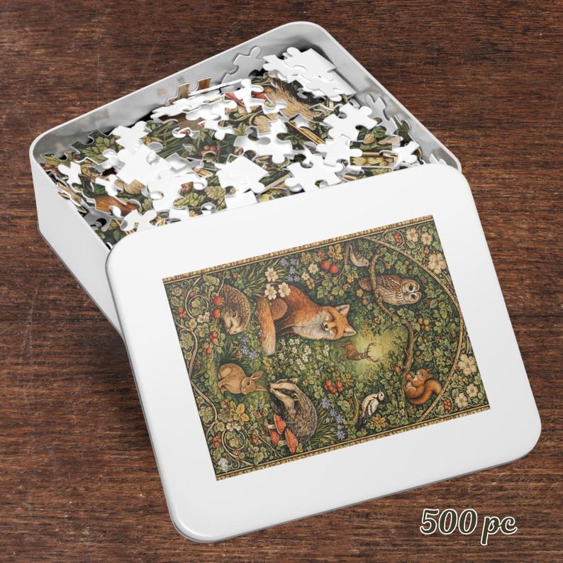William Morris Woodland Animals Jigsaw Puzzle With Tin | Fox, Stag, Owl ...