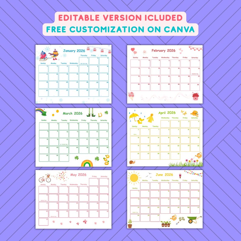 2026 Calendar Printable, Kids Classroom Planner (digital Download ...