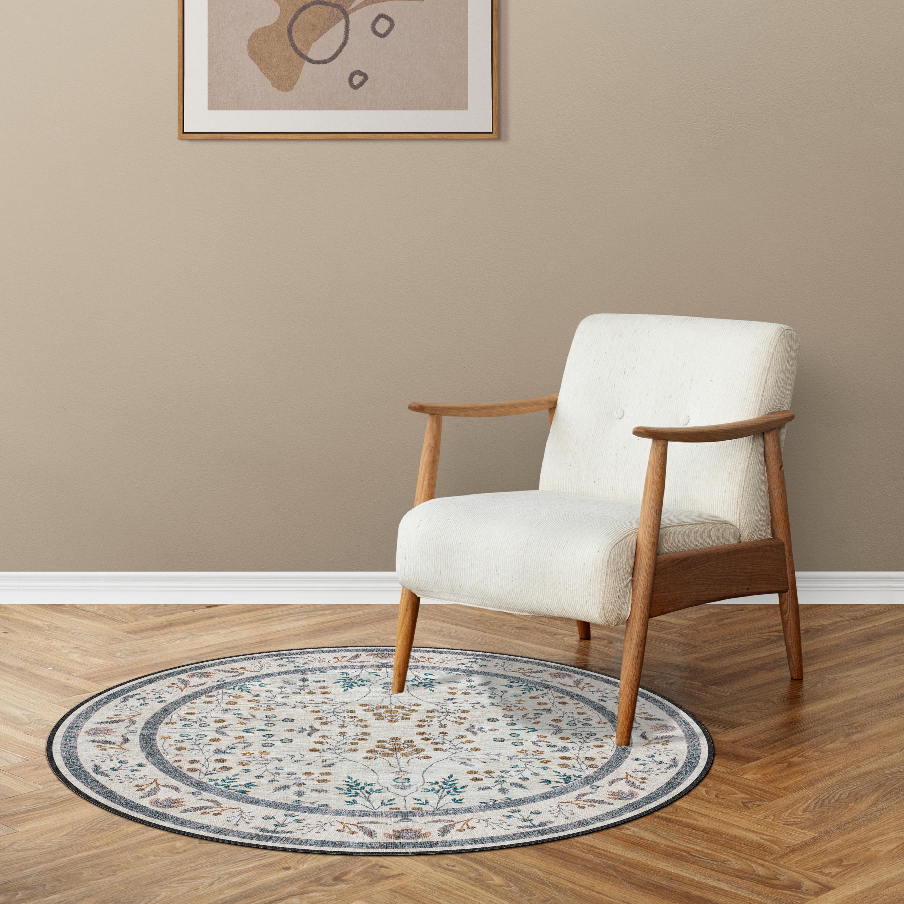 Boho Chic Elegance Round Floral Rug, Turkish Round Unique Rug, Washable ...