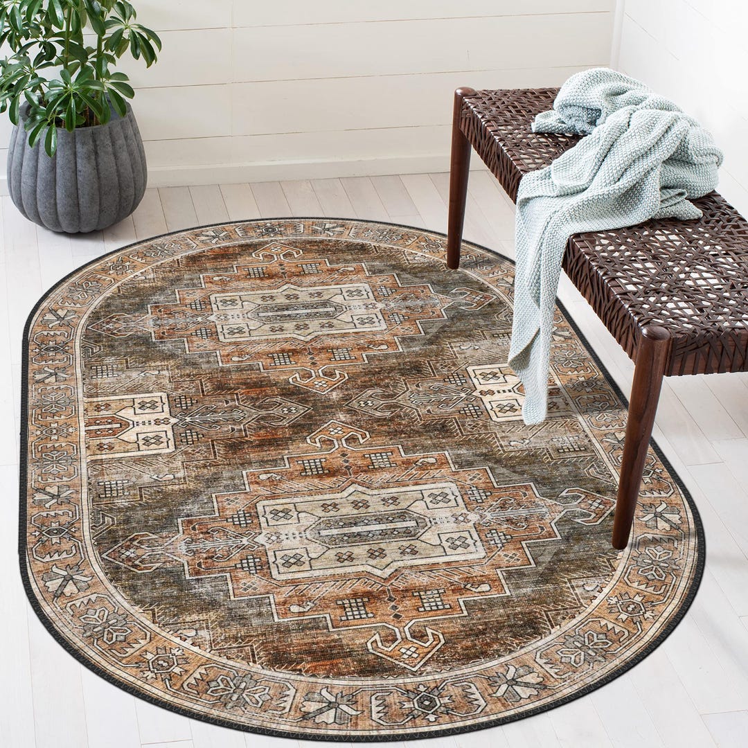 Vintage Style Oval Rug, Antique Look Teppich, Decorative Washable Non ...