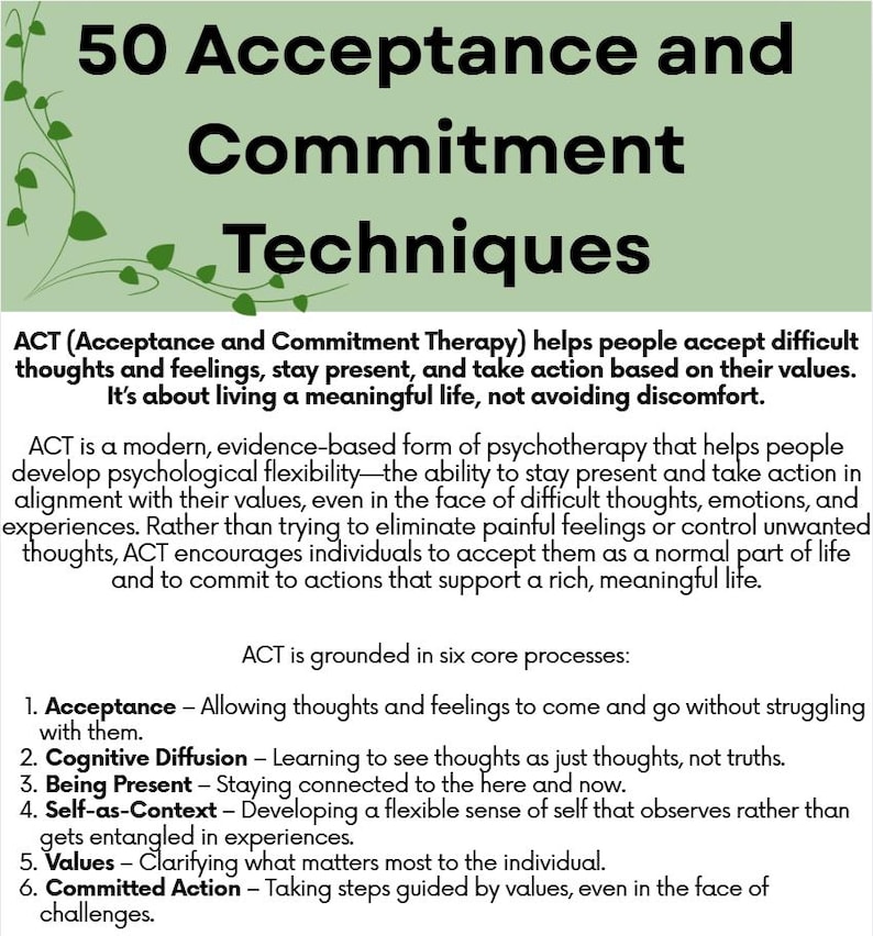 50 ACT Therapy Interventions | Acceptance & Commitment Therapy Tools ...