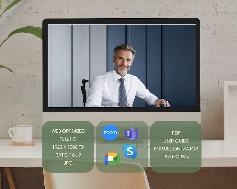 Neutral Office Zoom Background| Blue Office Backdrop Professional ...