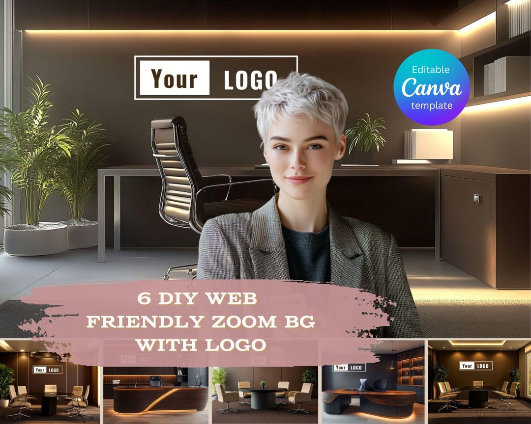 Editable Virtual Office Zoom Backgrounds | 6 Modern Backdrops + Logo ...