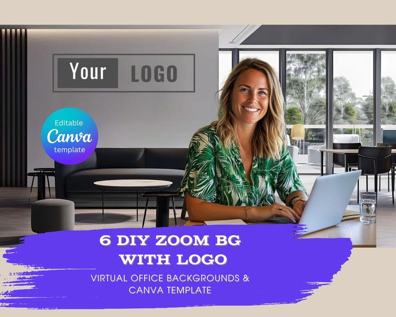 Personalized Zoom Backgrounds | Editable Logo Office Backdrops | 6 Pngs ...