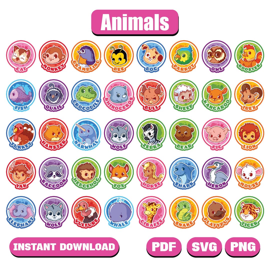 Animals Svg 2025, Clipart Cute Animal Svg, Animals Png, Cute Animal ...