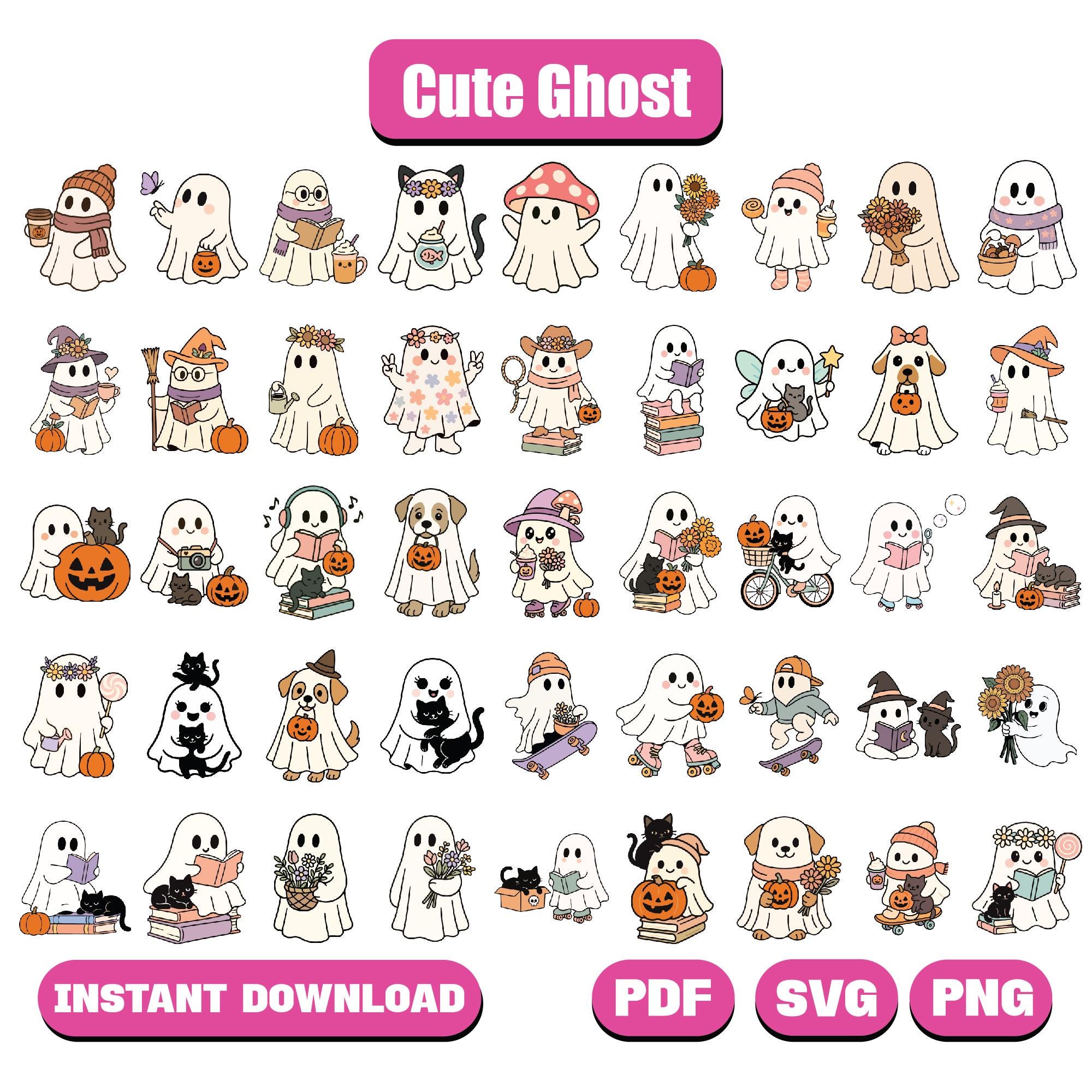 Cute Ghost Halloween Svg Bundle, Spooky Season, Halloween Svg, Retro ...
