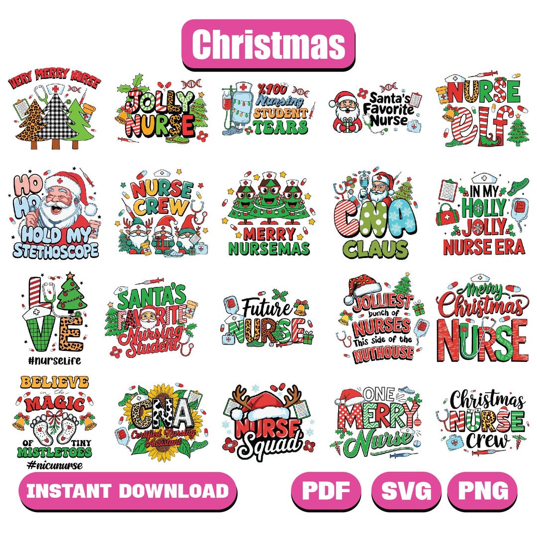 Christmas Nurse SVG Bundle, Funny Nurse Xmas Quotes PNG, Santa Nurse ...