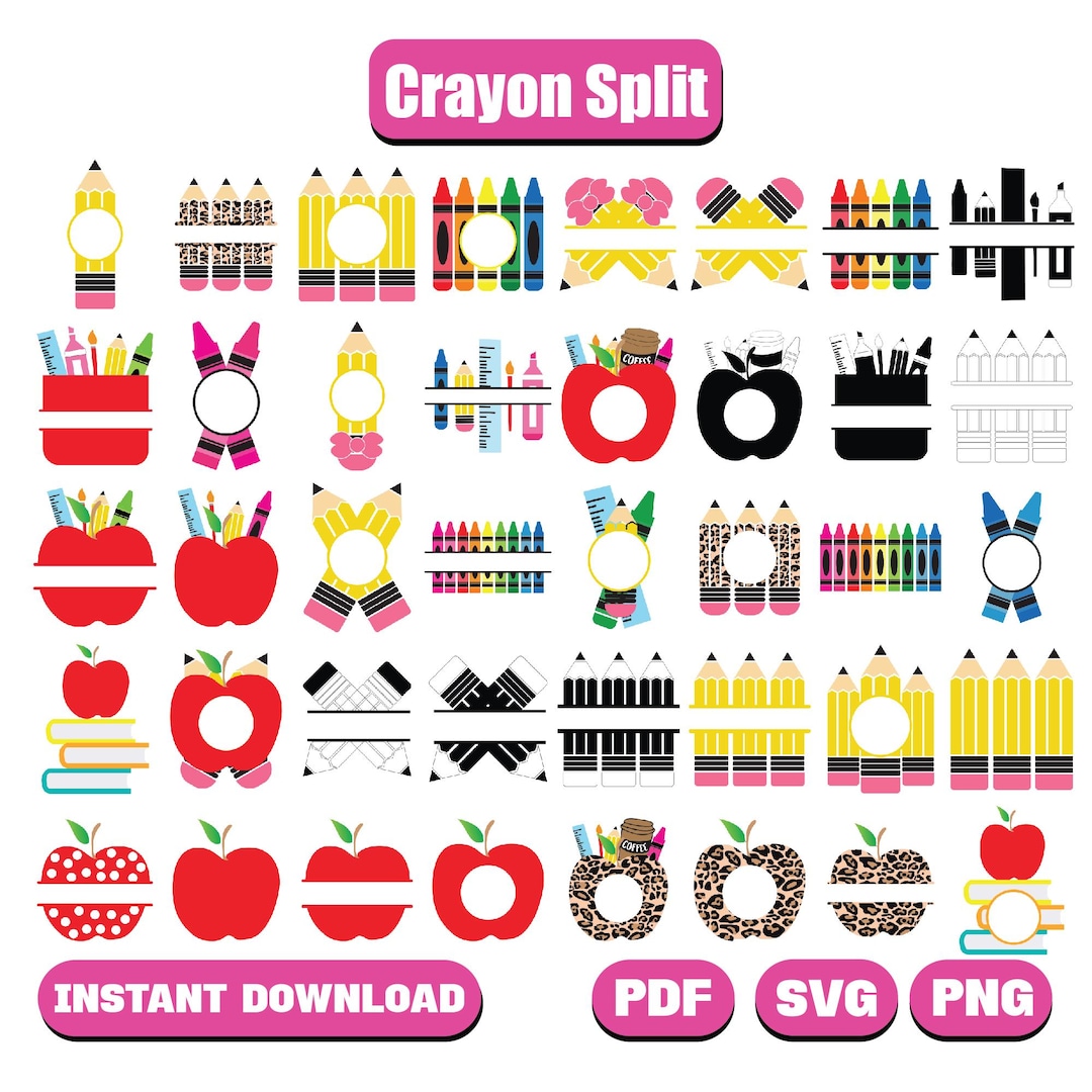 Crayon Split Monogram Svg, Crayon Svg, Teacher Svg, Crayon Set Svg ...