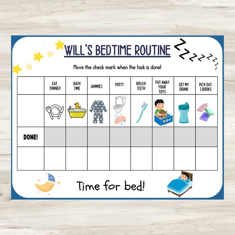 Toddler Night Time Routine Chart, Visual Bedtime Plan, Custom Autism ...