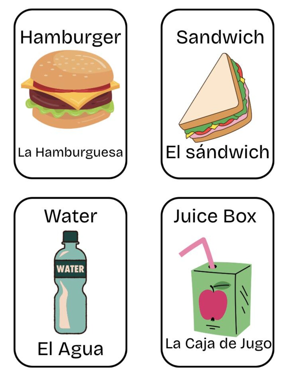 Bilingual Food Vocabulary Cards: English & Spanish Learning (printable ...