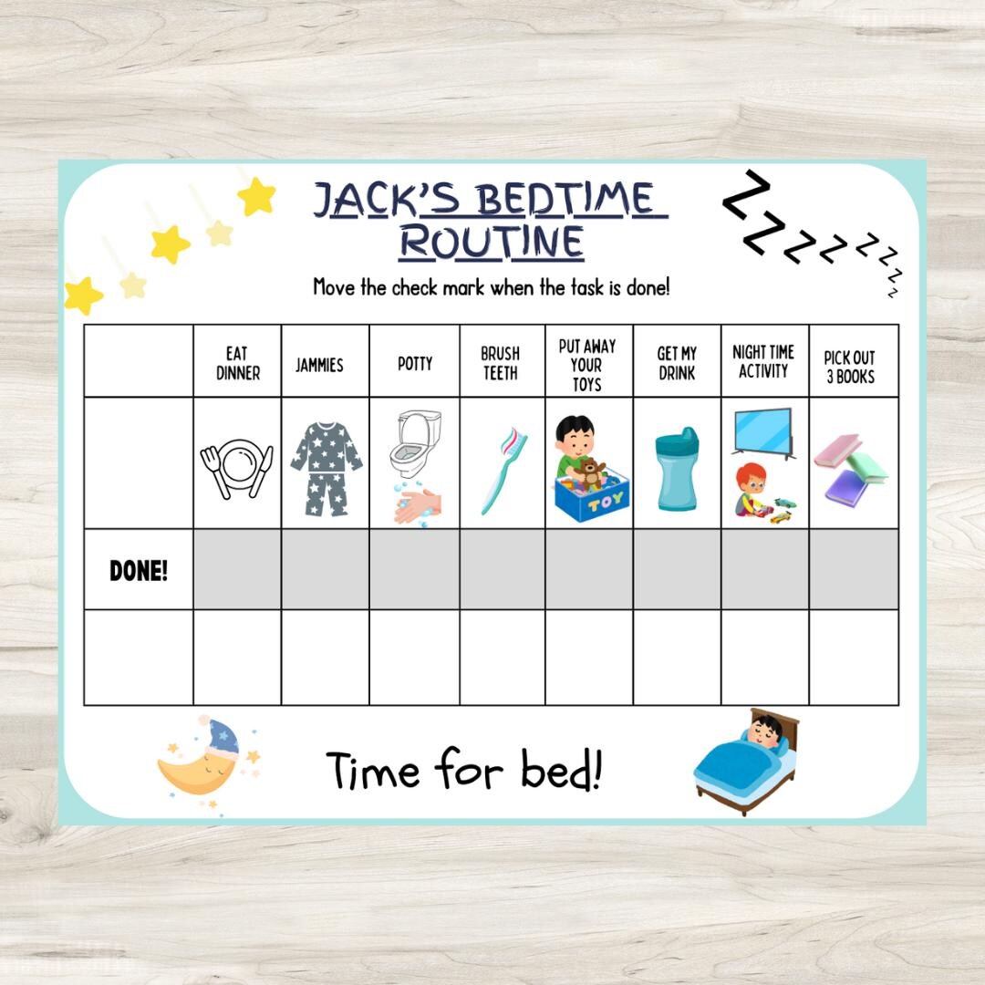 Toddler Night Time Routine Chart, Visual Bedtime Plan, Custom Autism ...