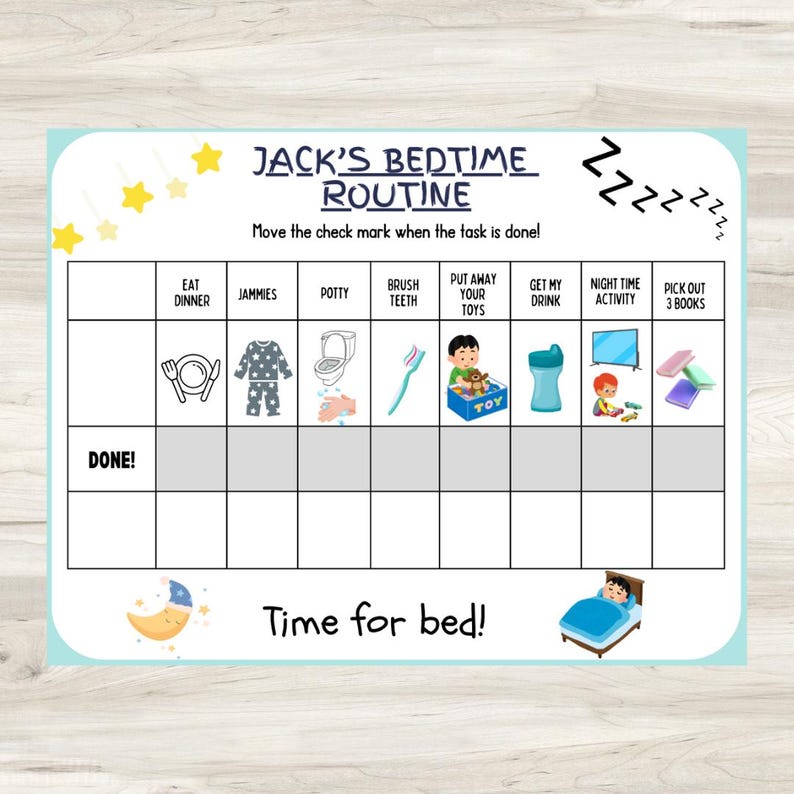 Toddler Night Time Routine Chart, Visual Bedtime Plan, Custom Autism ...
