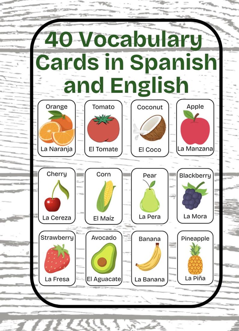 Bilingual Food Vocabulary Cards: English & Spanish Learning (printable ...
