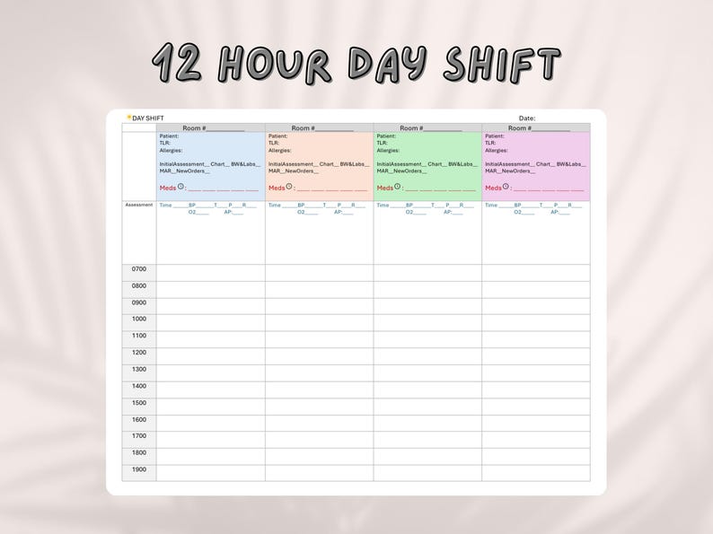 12-hour Shift Planner | Day & Night | for Nurses/nursing Students ...