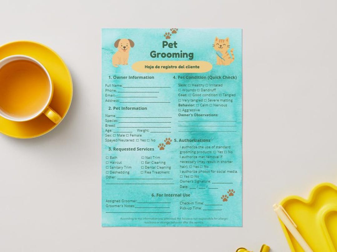 Editable and Printable Form for Pet Grooming, Customer and Pet ...