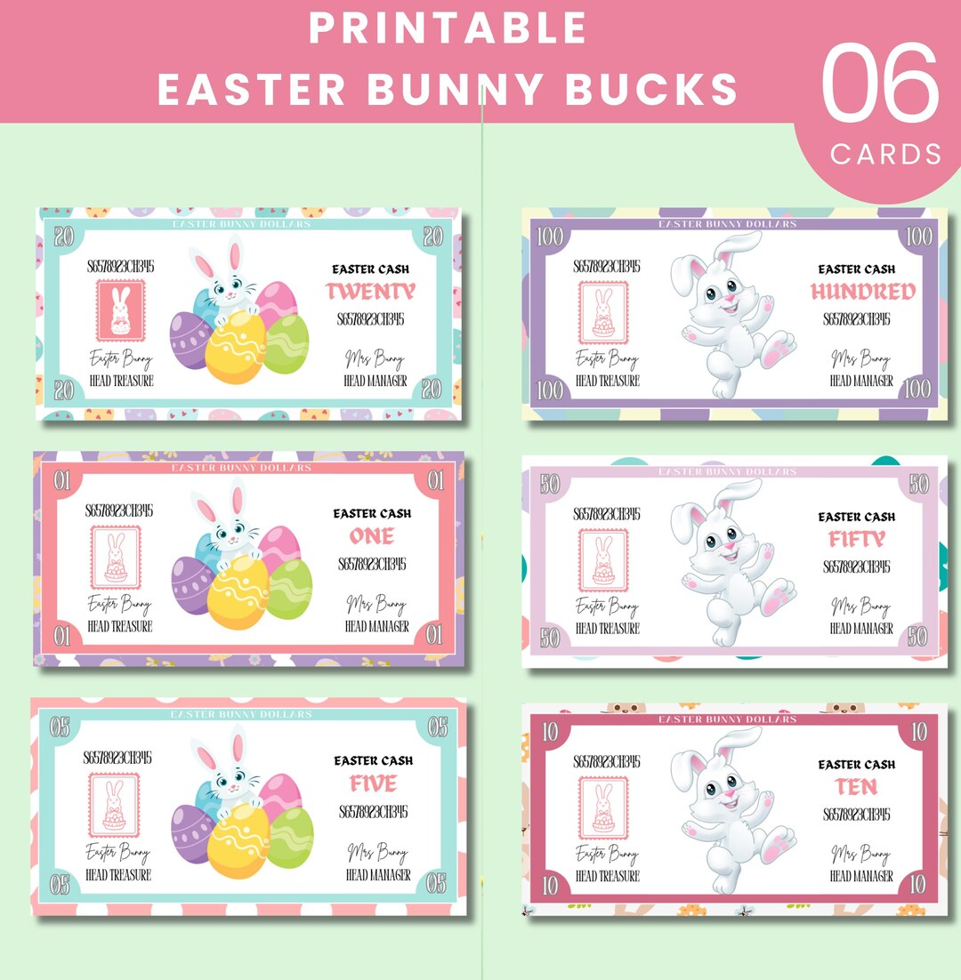 Printable Easter Bunny Bucks Template, Easter Play Money, Easter Hunt ...