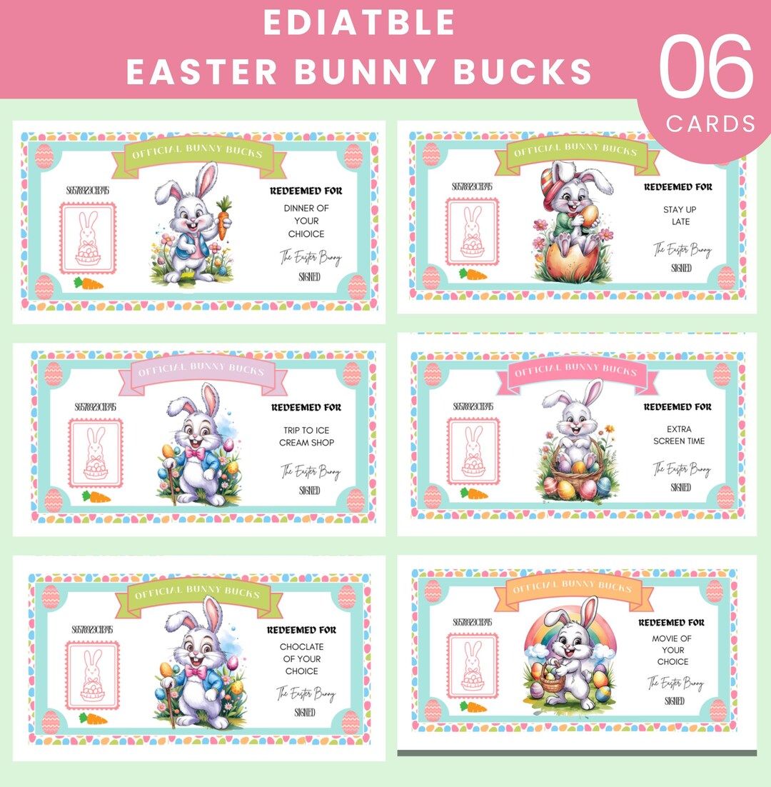 Editable Easter Bunny Bucks Template, Easter Play Money, Easter Hunt ...