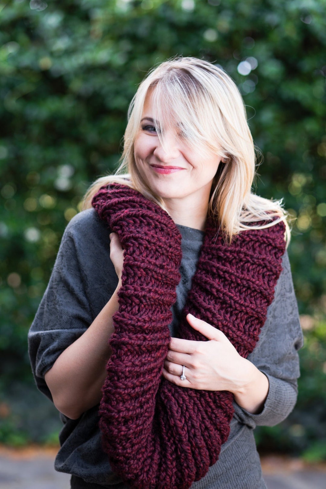 Dark Red Chunky Infinity Handknit Scarf Made to Order - Etsy