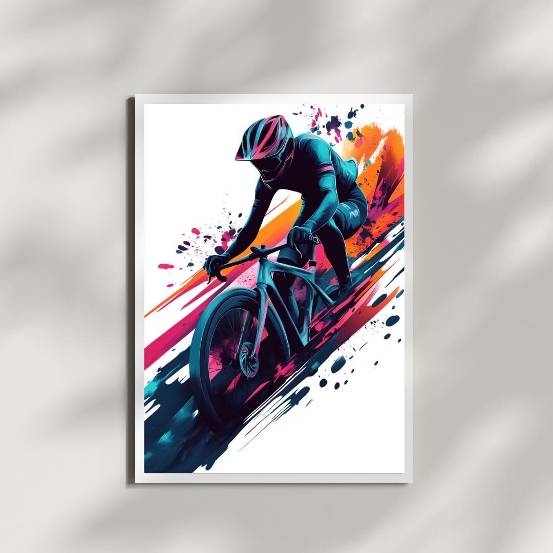 Cyclist Poster, Cycling Poster, Vertical Posters, Colorful Cyclist ...