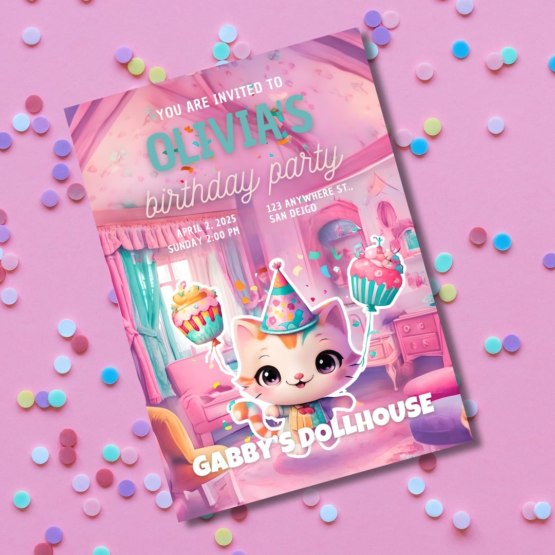 Gabby’s Dollhouse Birthday Invitation – Editable Girl Party Invite ...