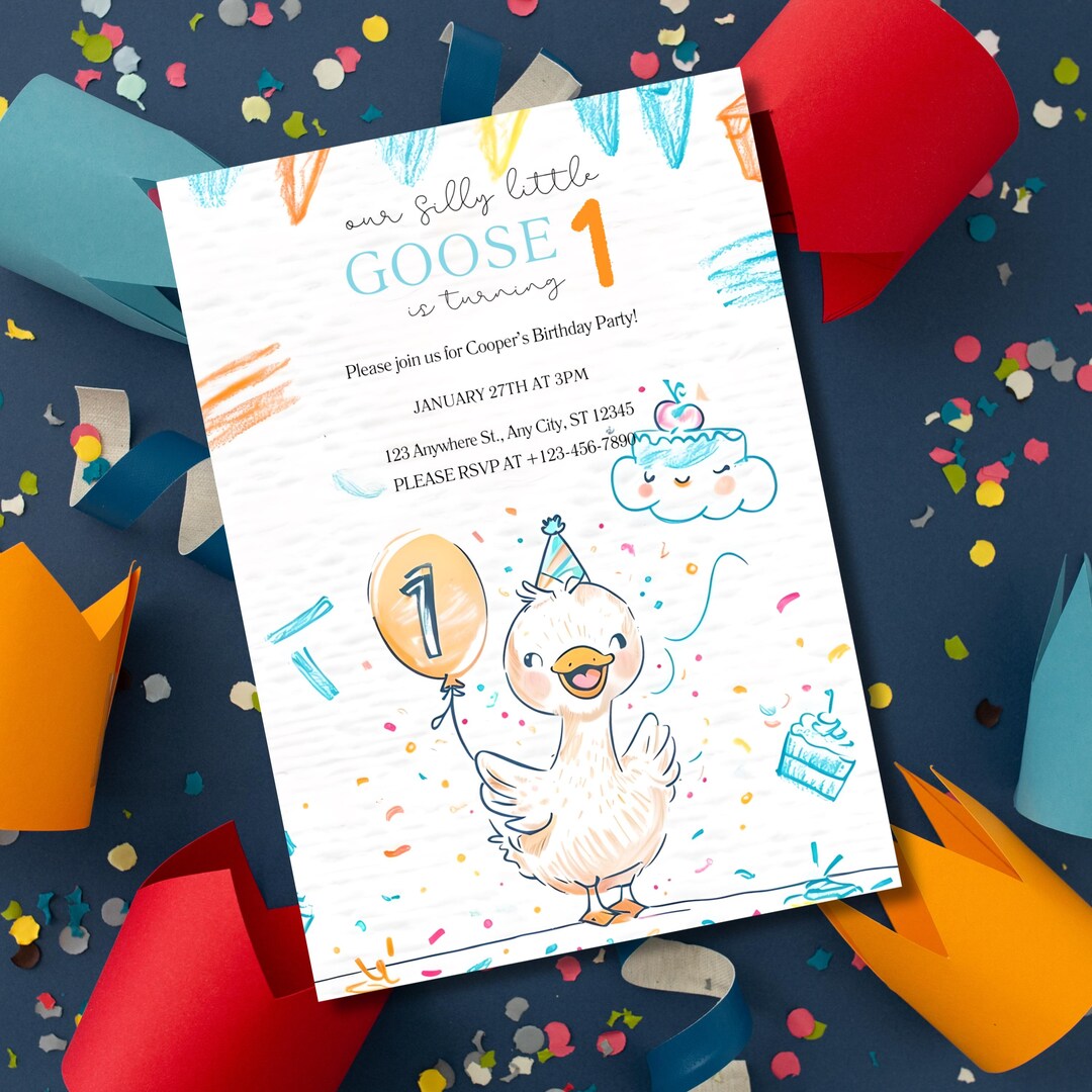 One Silly Goose Birthday Invitation Template | Editable Boy 1st ...