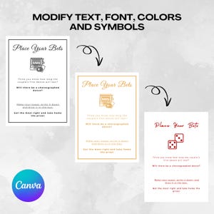 Customizable Wedding Place Your Bets Bundle, Prop Bets Card, Fun ...