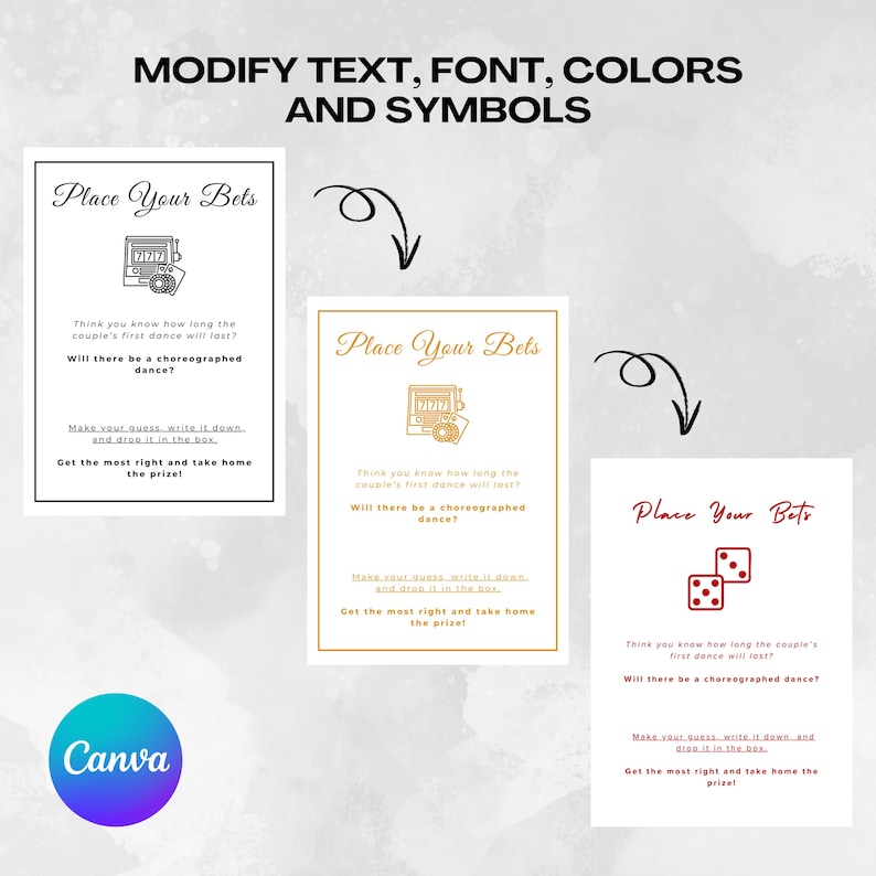 Customizable Wedding Place Your Bets Bundle, Prop Bets Card, Fun ...