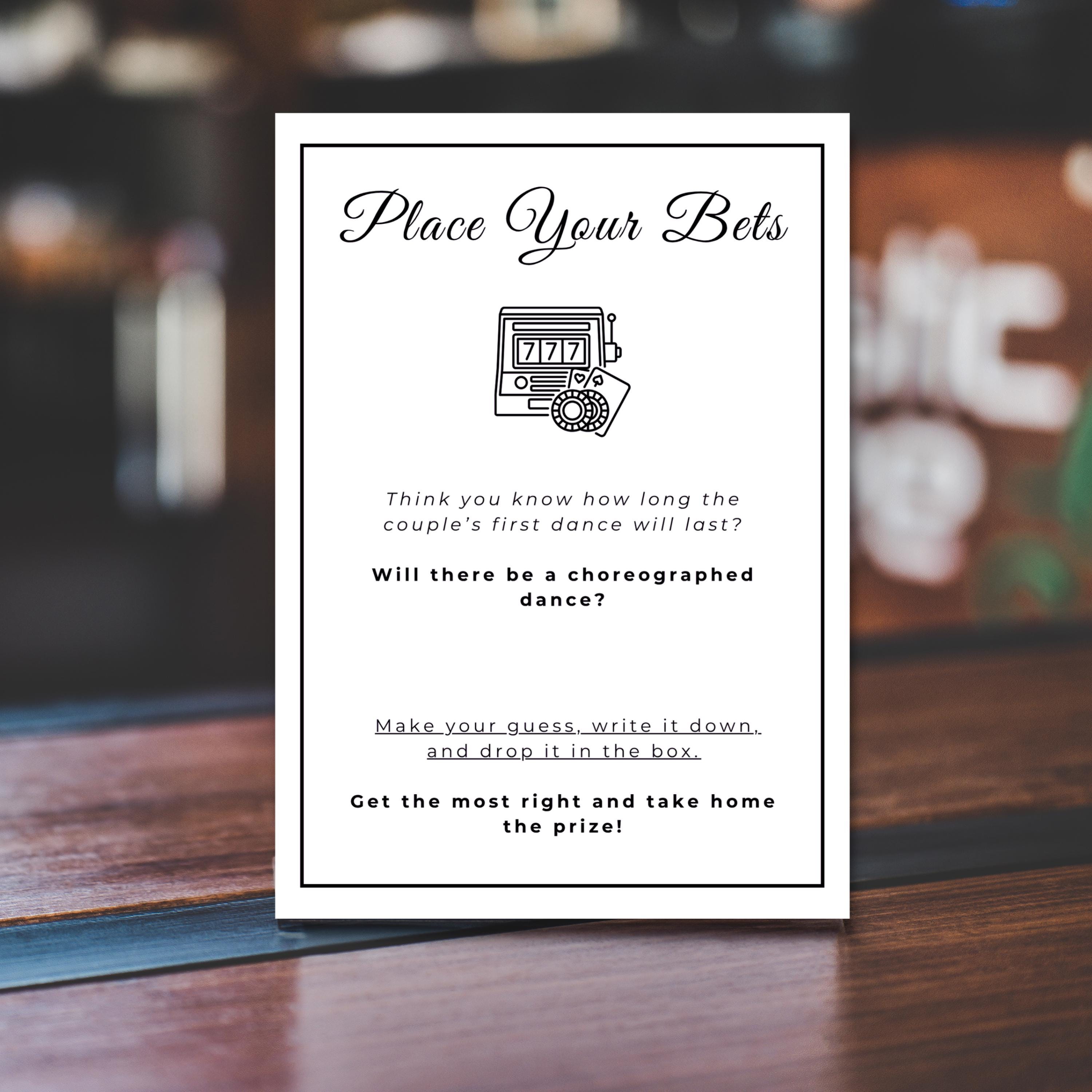 Customizable Wedding Place Your Bets Bundle, Prop Bets Card, Fun ...
