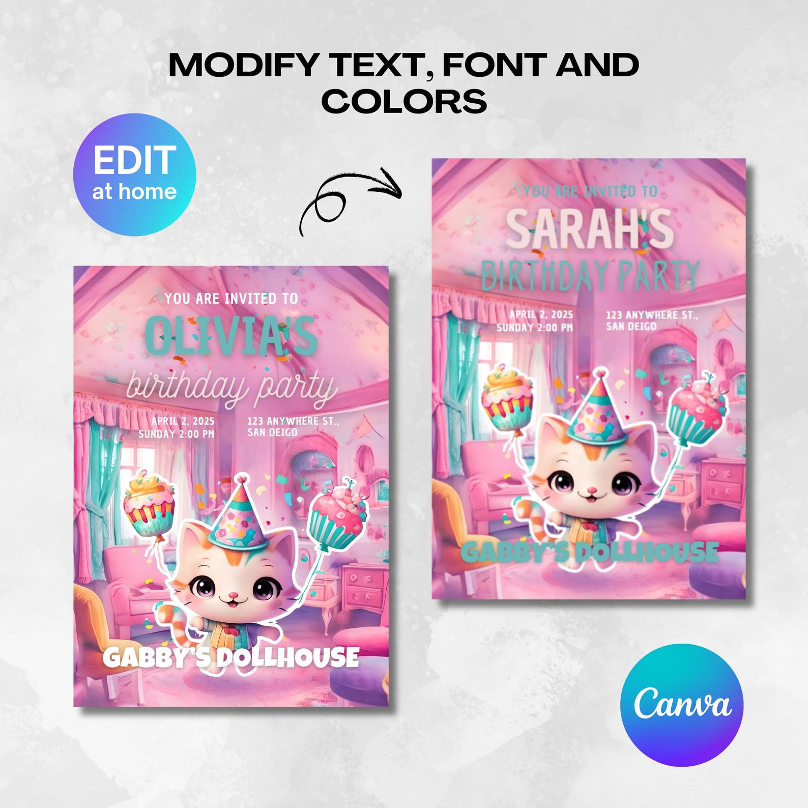 Gabby’s Dollhouse Birthday Invitation – Editable Girl Party Invite ...