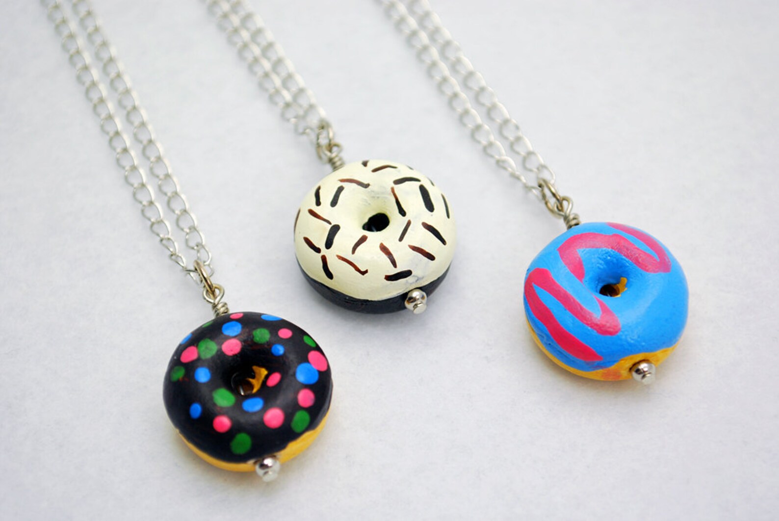 Donut Necklace Vanilla Iced Chocolate Pendant in Silver - Doughnut ...