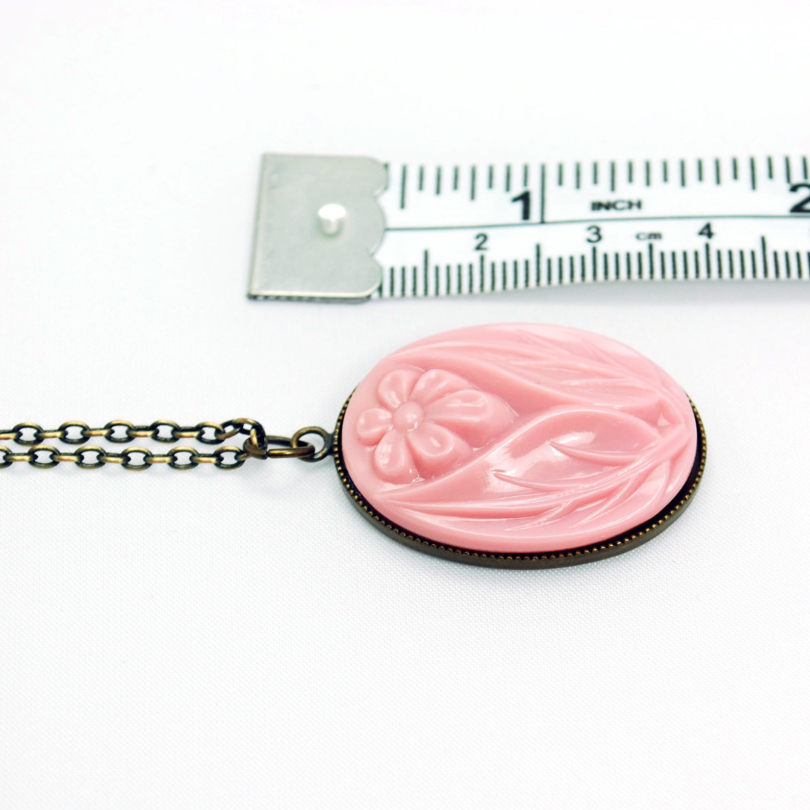 Pink Flower Cameo Necklace in Antique Brass - Flower Necklace, Cameo ...