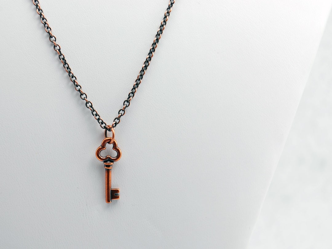 Clover Key Necklace in Antique Copper - Copper Key Necklace, Steampunk ...