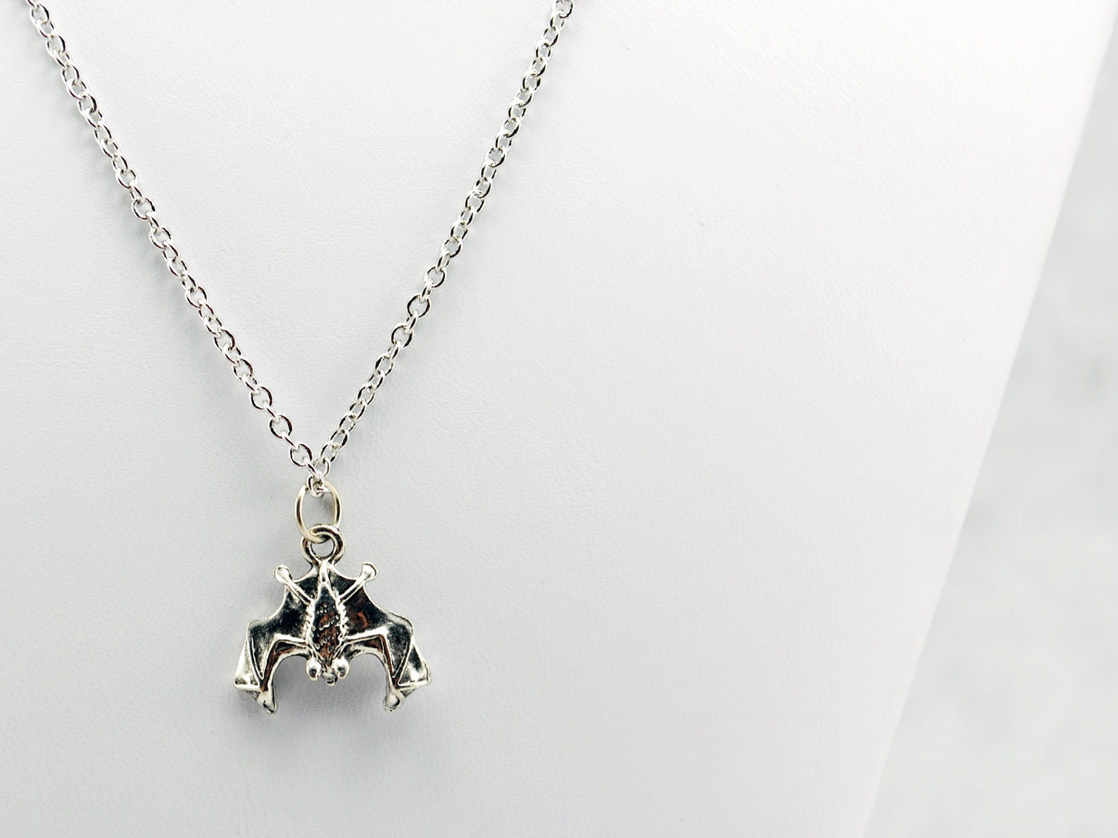 Silver Bat Necklace Hanging Bat Necklace Silver Halloween - Etsy
