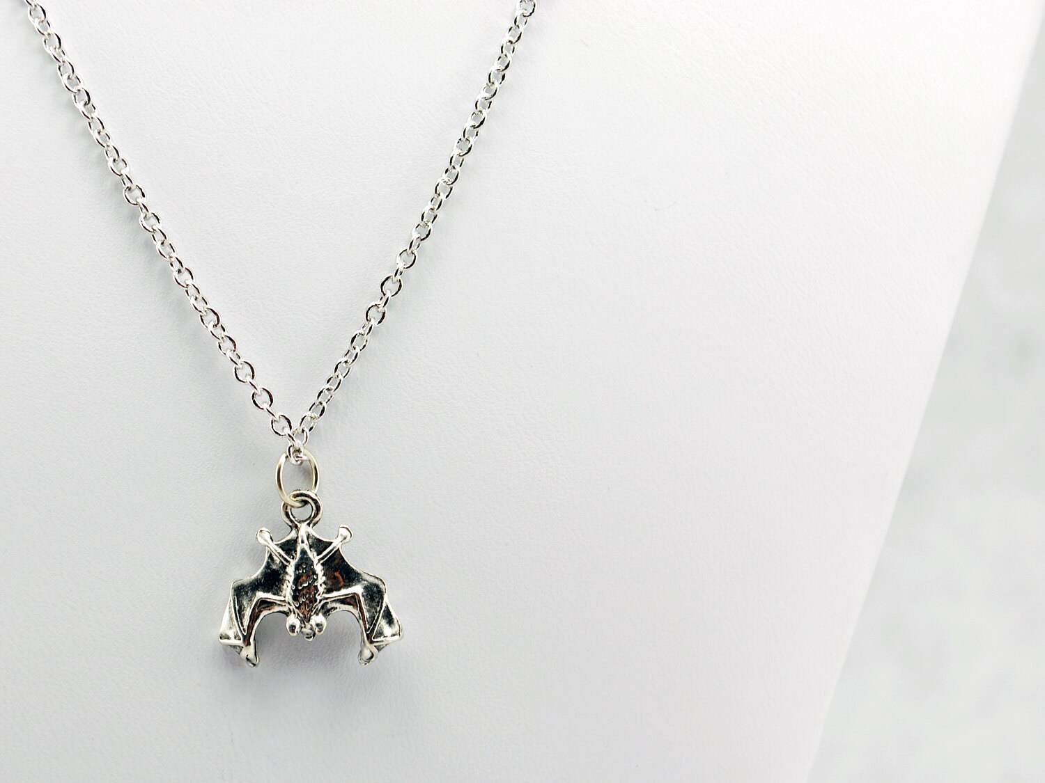 Silver Bat Necklace Hanging Bat Necklace Silver Halloween - Etsy