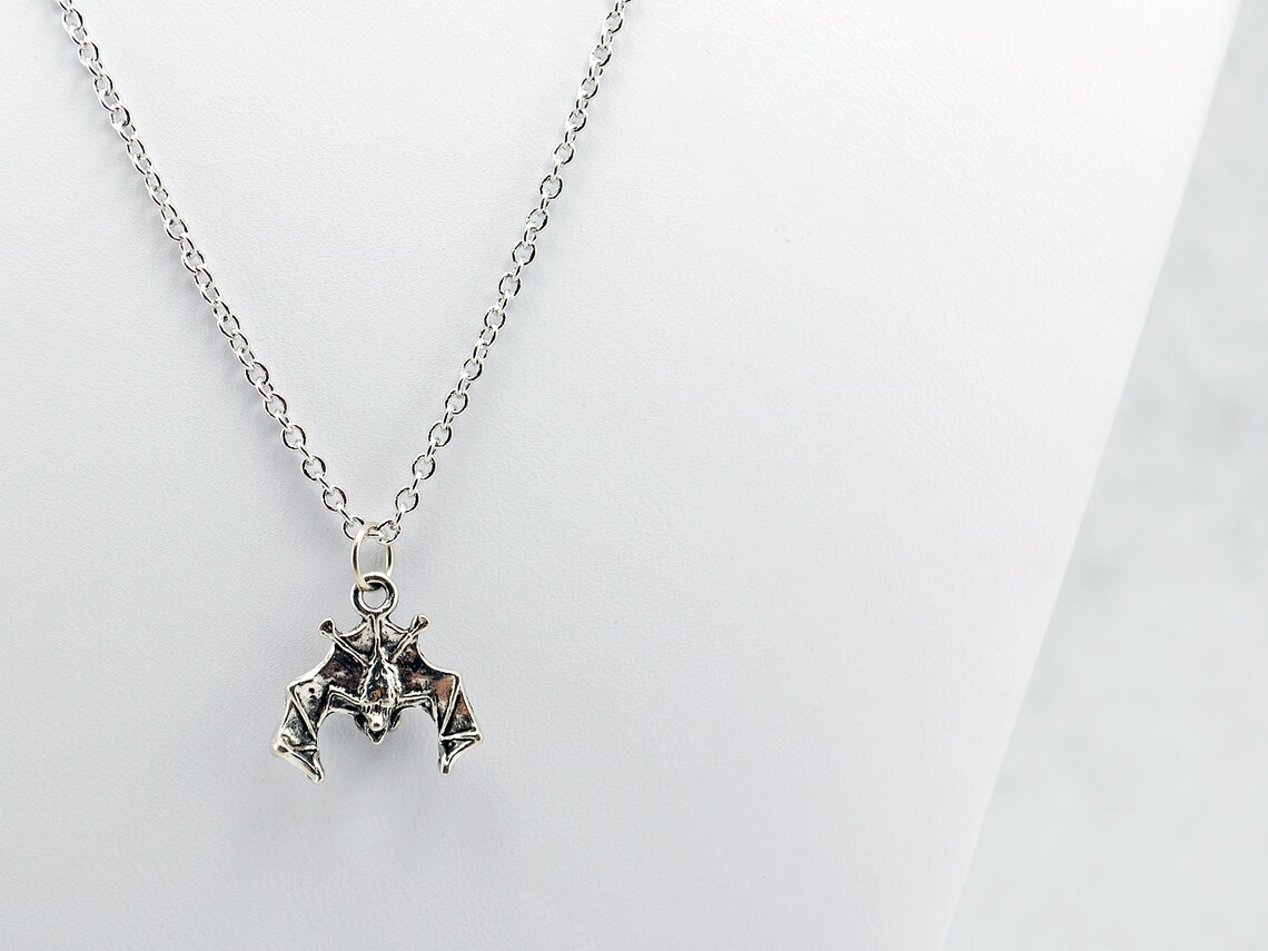 Silver Bat Necklace Hanging Bat Necklace Silver Halloween - Etsy
