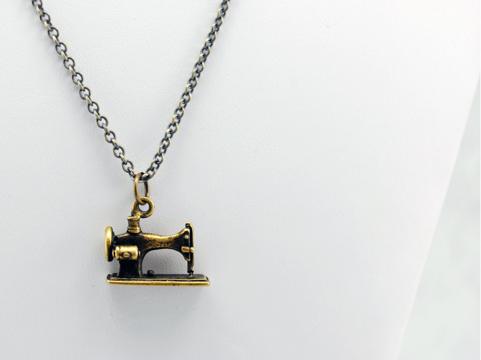 Sewing Machine Necklace in Antique Brass - Seamstress Necklace, Brass ...