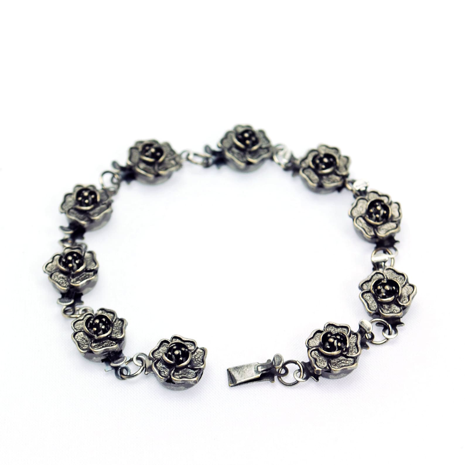 Rose Clasp Bracelet in Silver - Silver Rose Bracelet, Silver Flower ...