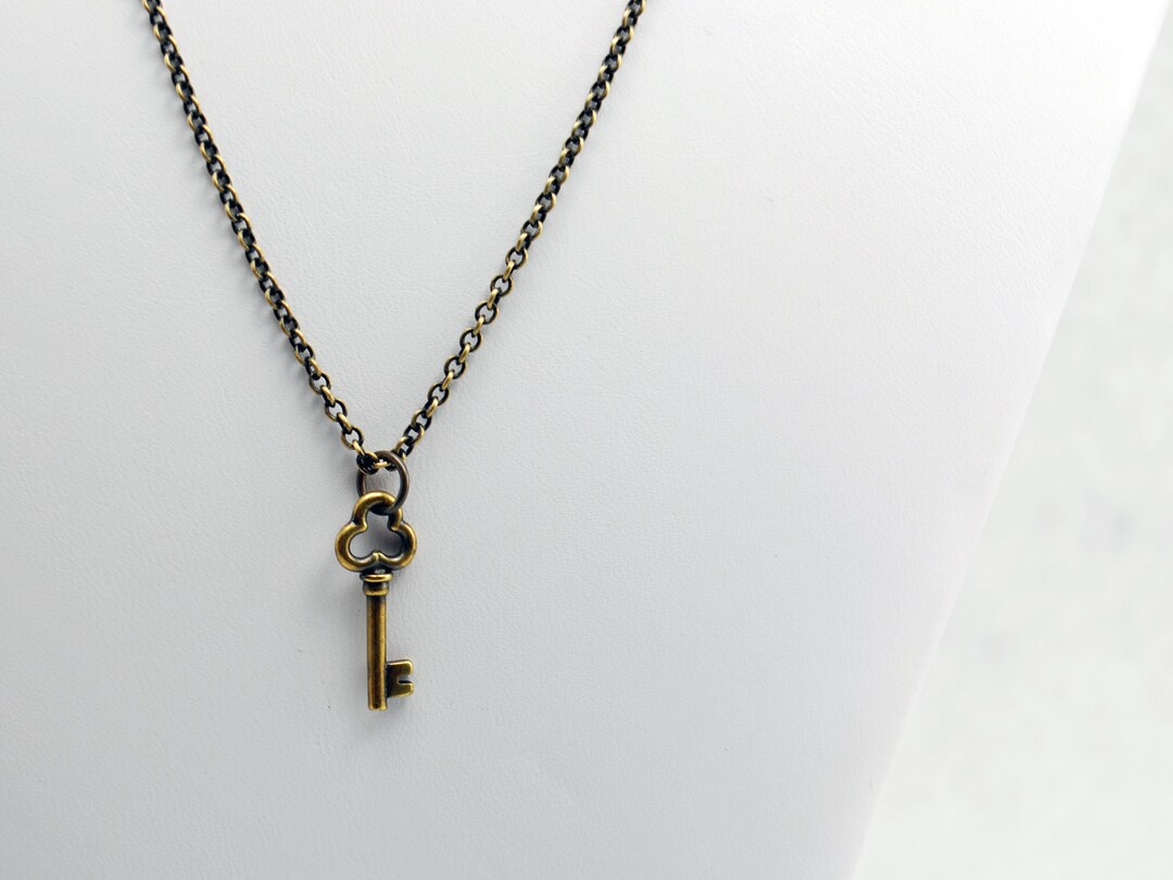 Clover Key Necklace in Antique Brass - Brass Key Necklace, Steampunk ...