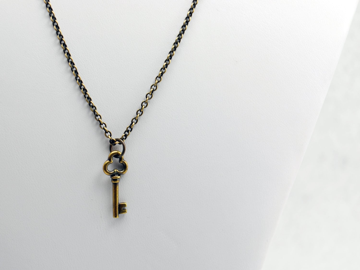 Clover Key Necklace in Antique Brass - Brass Key Necklace, Steampunk ...