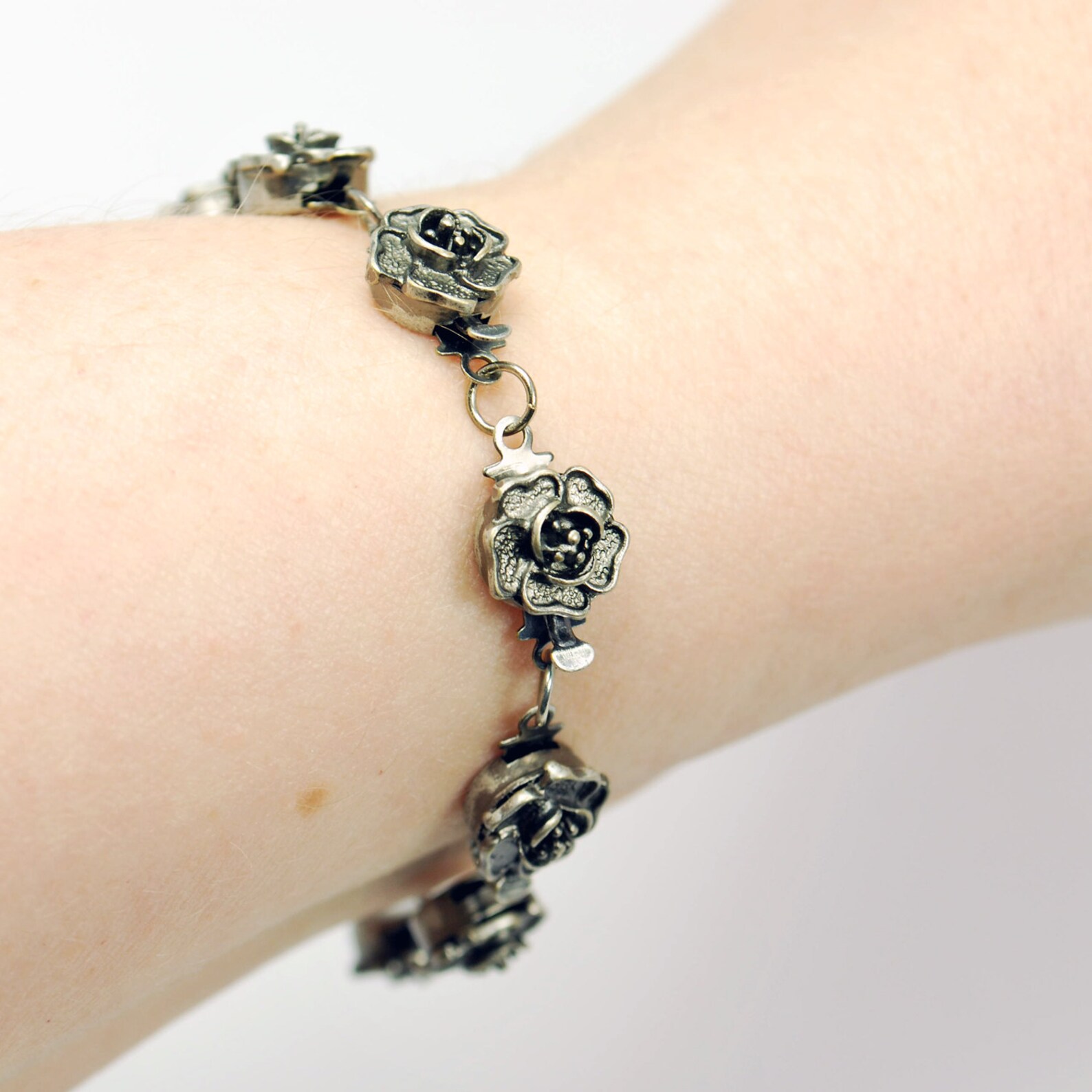 Rose Clasp Bracelet in Silver - Silver Rose Bracelet, Silver Flower ...