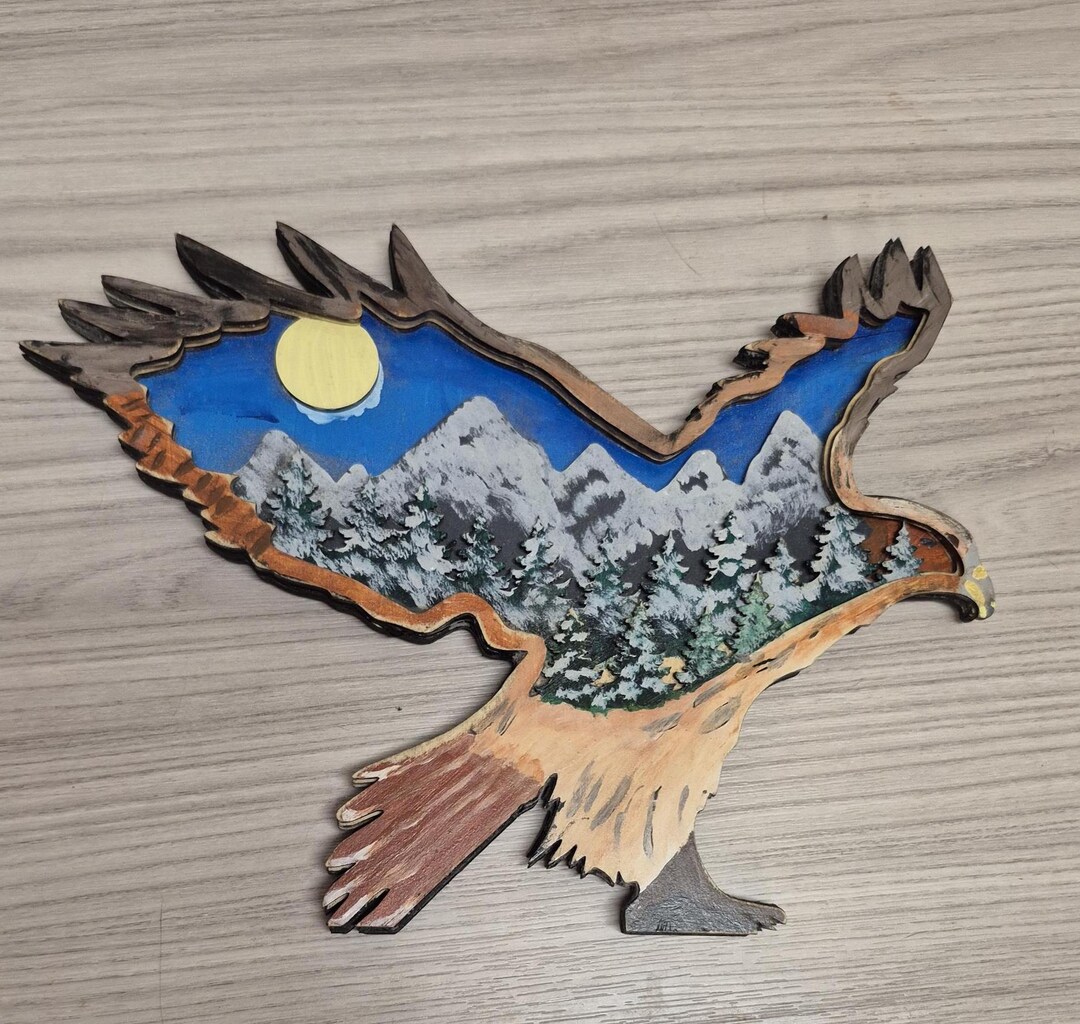 3D Wood Hawk With Mountain Display Indoor Wall Art - Etsy