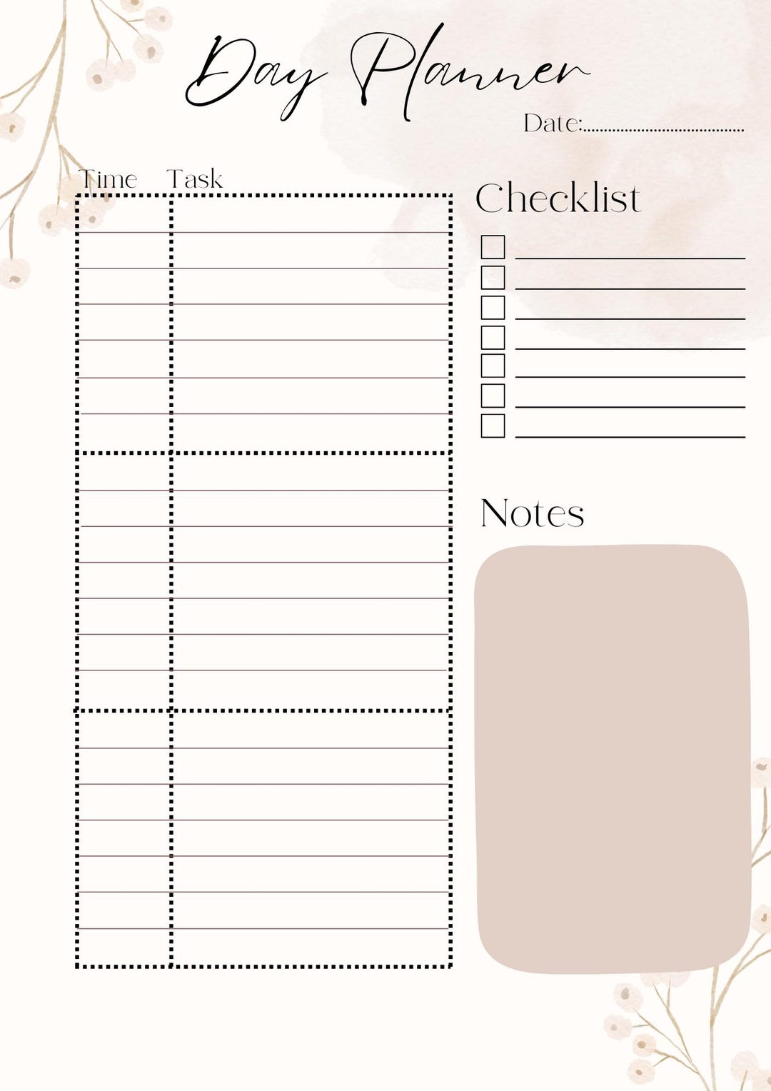 Daily Planner Floral Beige Calendar Canva Printable - Etsy