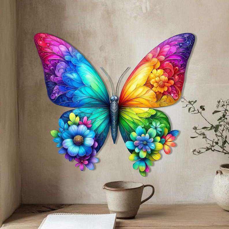 Colorful Butterfly Wall Art,vibrant Metal Floral Garden Decor,hand ...