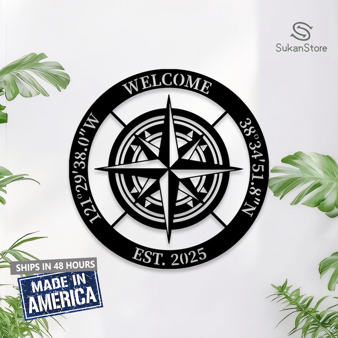 Personalized Adventure Plaque,vintage Compass Coordinates Sign,custom ...