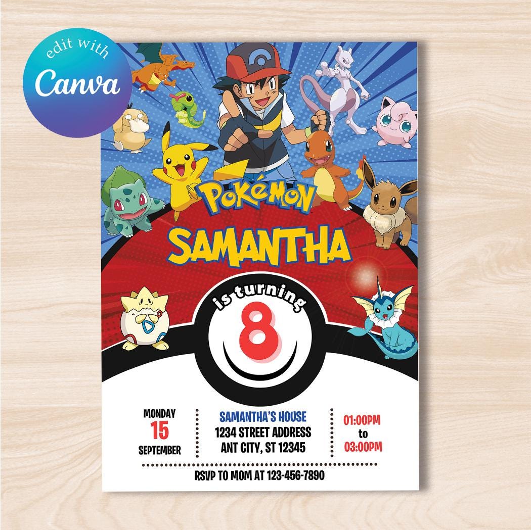 Pokemon Birthday Invitation Instant Download, Pikachu Editable and ...