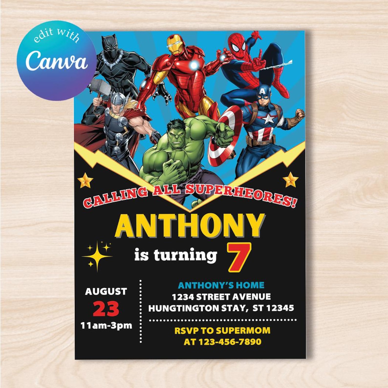 Avengers Party Editable Superheroes Birthday Invitation Template ...